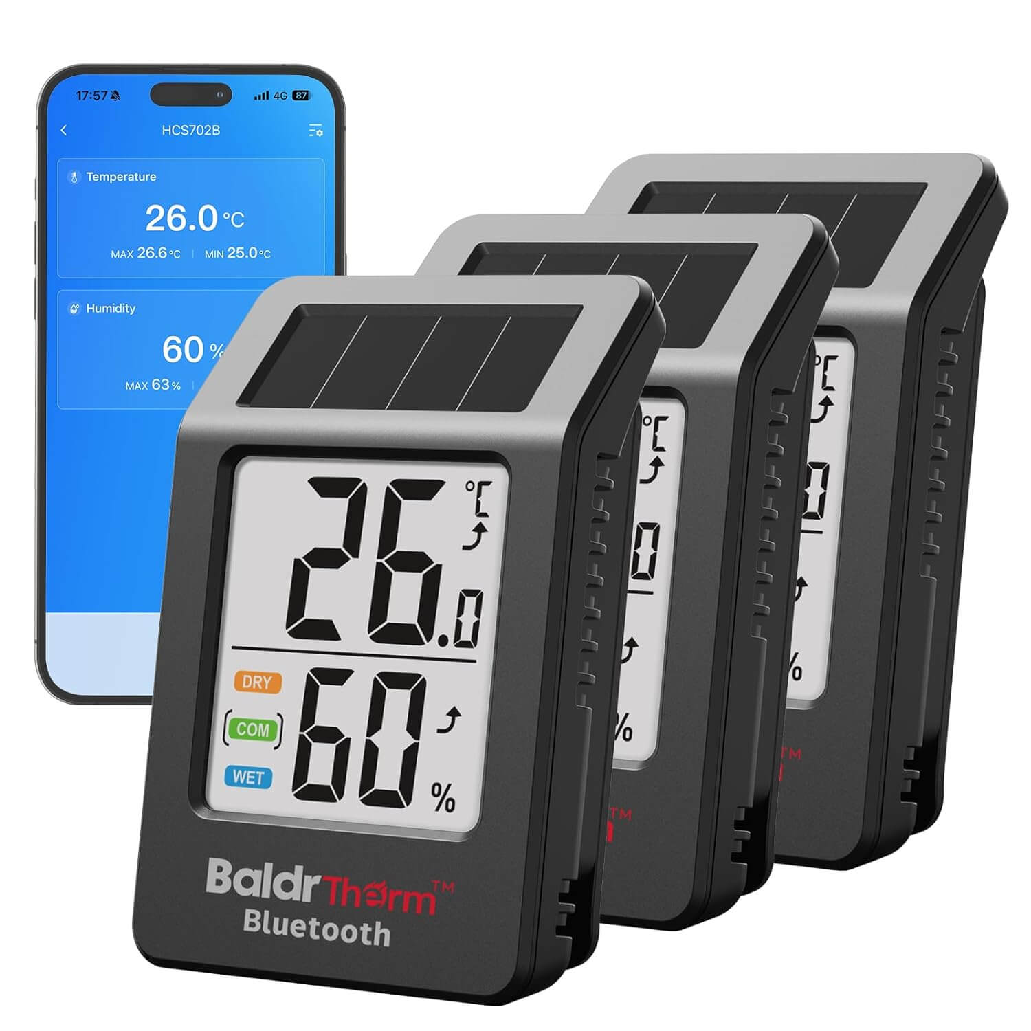 Solar Bluetooth Temperature Humidity Monitor with Remote App Control